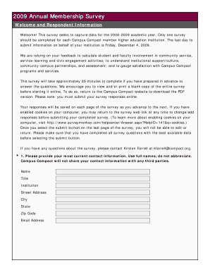 Fillable Online compact 2009 Annual Membership Survey * - Campus ...