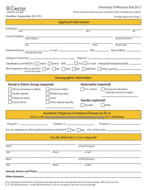 Fillable Online gradschool missouri Emerge Application Form - Graduate ...