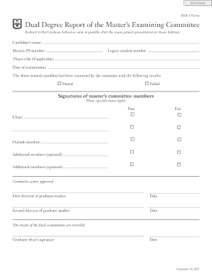 Fillable Online gradschool missouri Dual Degree Report of the Master's Examining ... - Graduate ...