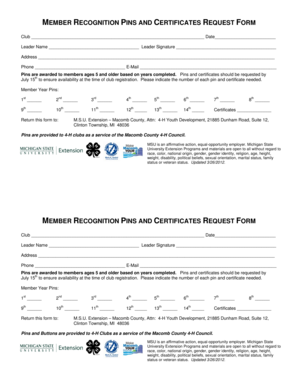 Fillable Online macombcountymi Member Recognition Pin Request Form ...