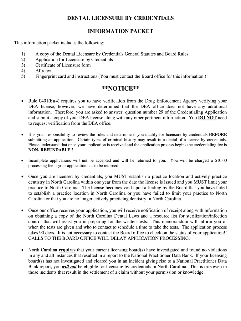 Fillable Online Dental Licensure by Credentials Fax Email Print - pdfFiller