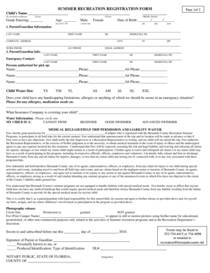 Fillable Online Please print or type one form per child SUMMER ...