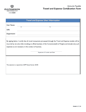 Fillable Online Travel and Expense Certification Form Fax Email Print ...