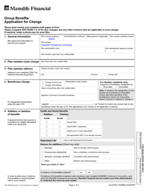 Fillable Online Group Benefits Application for Change Form - Kwantlen ...
