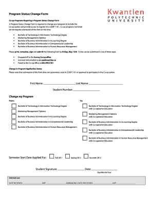 Fillable Online Program Status Change Form Fax Email Print - pdfFiller