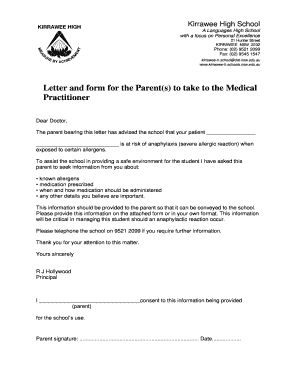 Fillable Online Letter and form for the Parent(s) to take to the ...