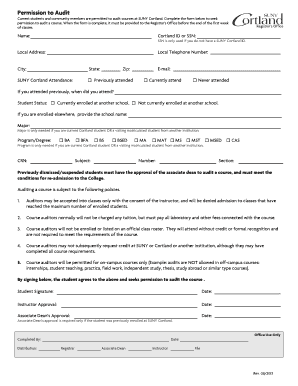 Fillable Online www2 cortland Permission to Audit form - SUNY Cortland ...