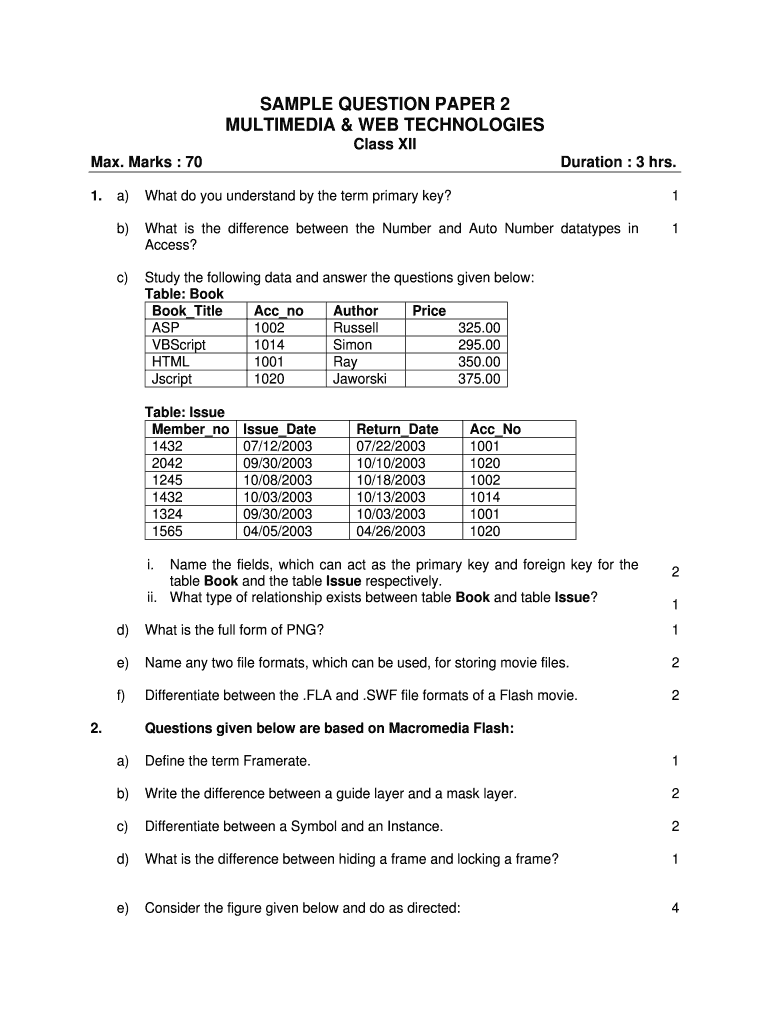 Fillable Online SAMPLE QUESTION PAPER 2 Fax Email Print - pdfFiller