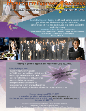 Fillable Online pgcc Hospitality Express 4 Success Application - Prince ...