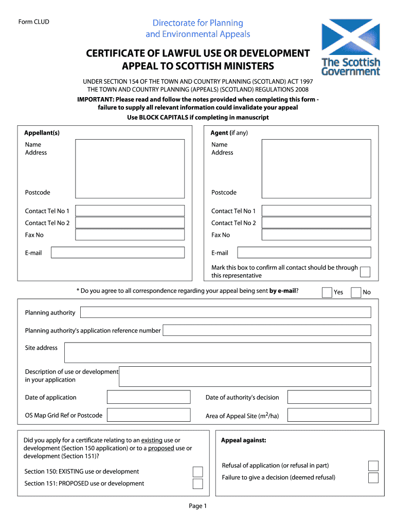 Fillable Online CERTIFICATE OF LAWFUL USE OR DEVELOPMENT APPEAL TO ...