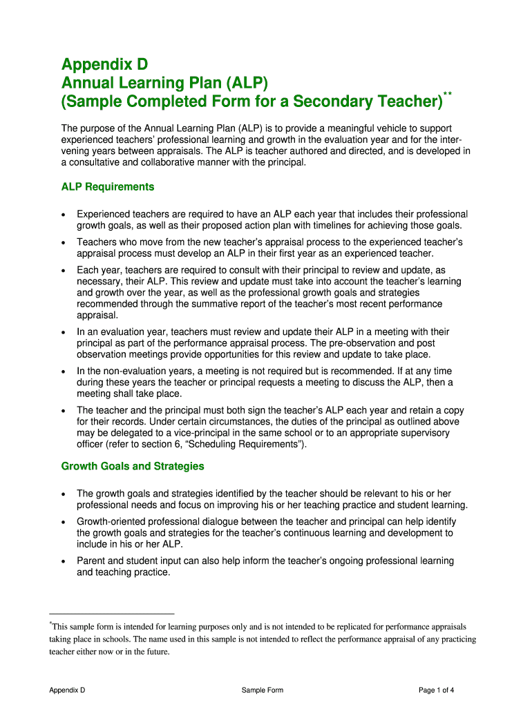 Fillable Online Annual Learning Plan ALP Fax Email Print PdfFiller