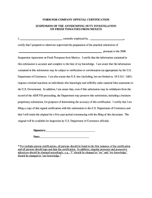 Fillable Online FORM FOR COMPANY OFFICIAL CERTIFICATION SUSPENSION ...
