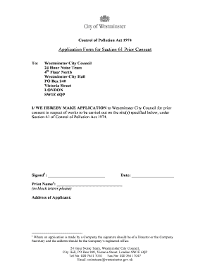 Fillable Online www3 westminster gov Application Form for Section 61 ...