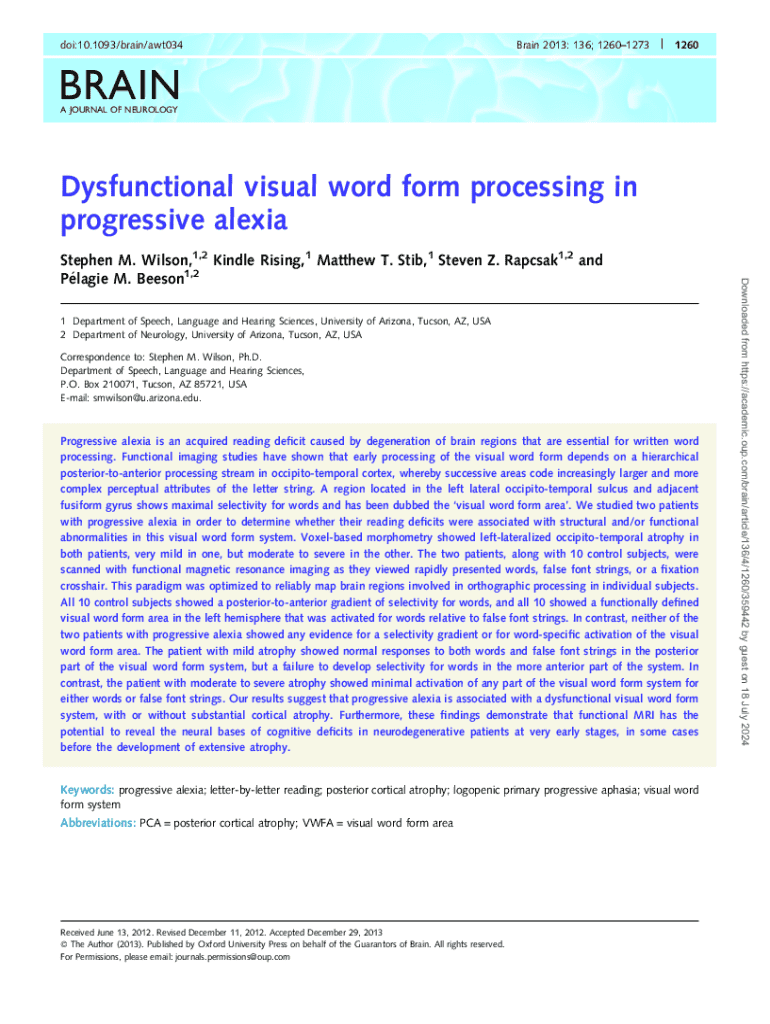 Fillable Online brain oxfordjournals Dysfunctional visual word form ...