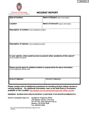 Fillable Online academic son wisc Incident Report Form - University of ...