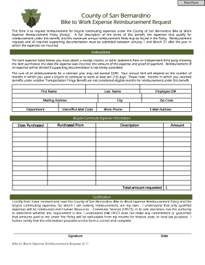 Fillable Online cms sbcounty Bike to Work Expense Reimbursement Policy ...