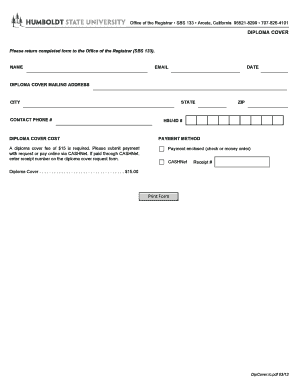 Fillable Online pine humboldt DIPLOMA COVER Print Form - Humboldt State University - pine ...