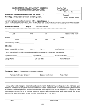 Fillable Online otc APPLICATION FOR DENTAL HYGIENE - otc Fax Email ...