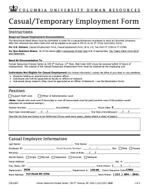 Fillable Online ieor columbia Casual/Temporary Employment Form ...