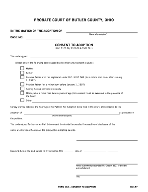 Fillable Online butlercountyprobatecourt 183 Consent to Adoption ...
