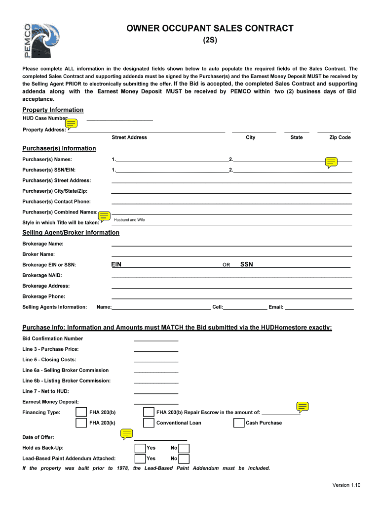Fillable Online OWNER OCCUPANT SALES CONTRACT Fax Email Print - pdfFiller