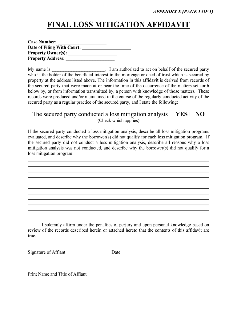 Fillable Online FINAL LOSS MITIGATION AFFIDAVIT Fax Email Print - pdfFiller