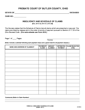 Fillable Online butlercountyprobatecourt 244 Insolvency Schedule of ...