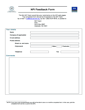 Fillable Online NPi Feedback Form - EPA - SA.gov.au Fax Email Print ...