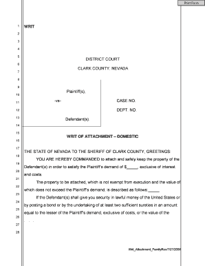Fillable Online clarkcountycourts WRIT OF ATTACHMENT DOMESTIC Fax Email ...