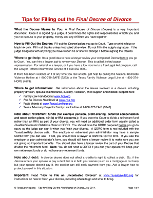 Fillable Online texaslawhelp Final Decree of Divorce. Texas Divorce ...