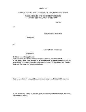 Fillable Online courtsni gov FORM F8 APPLICATION TO VARY, EXTEND OR ...