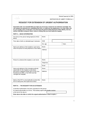 Fillable Online Form 2 Request for Extension of Urgent Authorisation ...