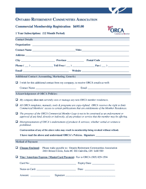 Fillable Online Membership application form - ORCA Ontario Retirement ...