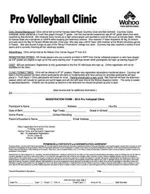 Fillable Online REGISTRATION FORM 2014 Pro Volleyball Clinic Fax Email ...