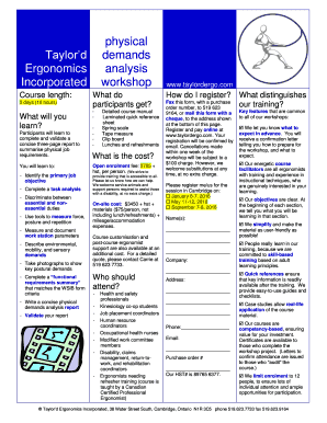 Fillable Online physical demands analysis workshop Taylord Ergonomics ...