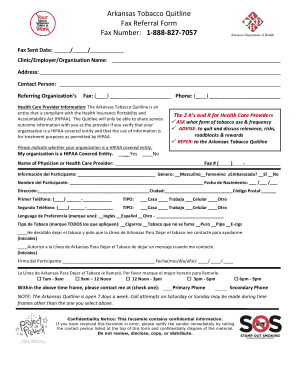Fillable Online Arkansas Tobacco Quitline Fax Referral Form Fax Number ...