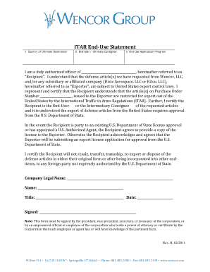 Fillable Online ITAR End-Use Statement, Foreign Entity (pdf) - Wencor ...