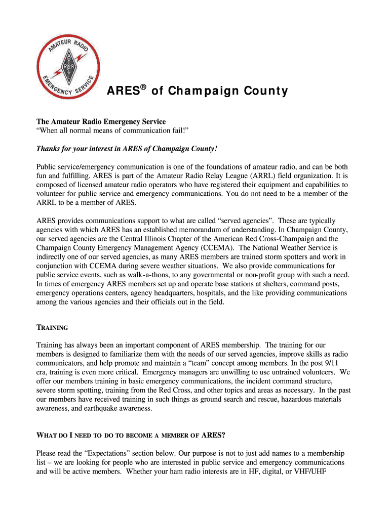 Fillable Online wa9res ARES registration form - ARES of Champaign County - wa9res Fax Email ...