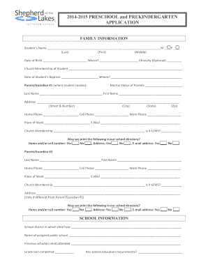 Fillable Online Preschool Application 2014-2015 - A Christ-centered Fax Email Print - pdfFiller