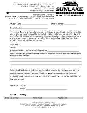 Fillable Online Community Service Agreement & Reporting Form - Sunlake ...