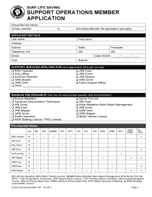 Fillable Online SURF LIFE SAVING SUPPORT OPERATIONS MEMBER APPLICATION ...