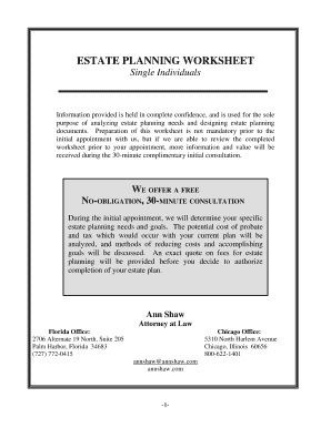 Fillable Online The Estate Plan Worksheet-Individual - Ann Shaw ...