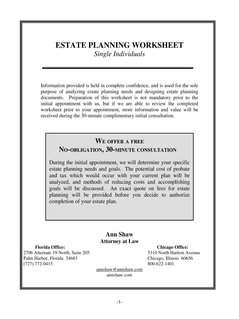 Fillable Online The Estate Plan Worksheet-Individual - Ann Shaw ...