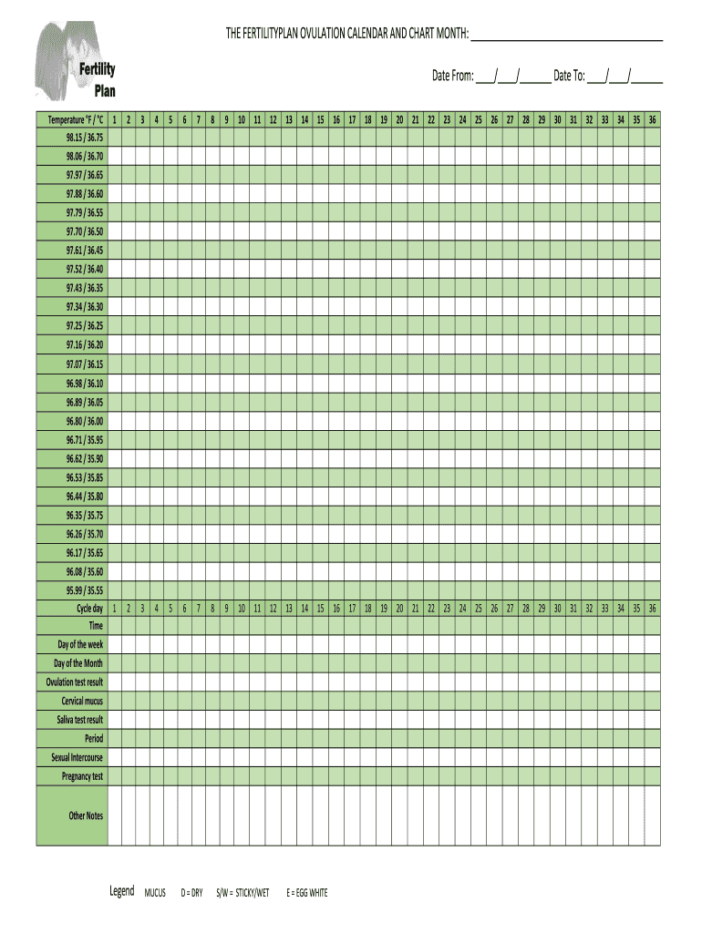 Fillable Online THE FERTILITYPLAN OVULATION CALENDAR - Home Health UK Fax Email Print - pdfFiller