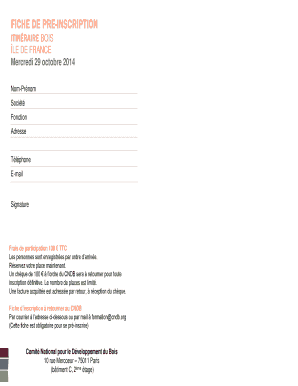 Remplissable En Ligne FICHE DE PRE-INSCRIPTION Formation ITINRAIRE LE DE Fax Email Imprimer ...