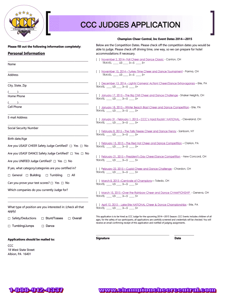 Fillable Online CCC JUDGES APPLICATION - championcheercentralcom Fax Email Print - pdfFiller