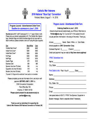 Fillable Online cwv Catholic War Veterans 2016 National Blue Cap ...