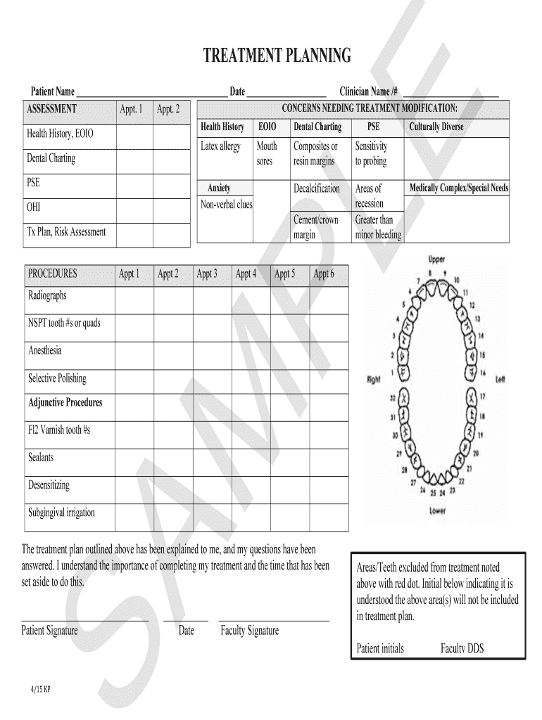 Fillable Online dentalprograms santarosa TREATMENT PLANNING SAMPLE ...