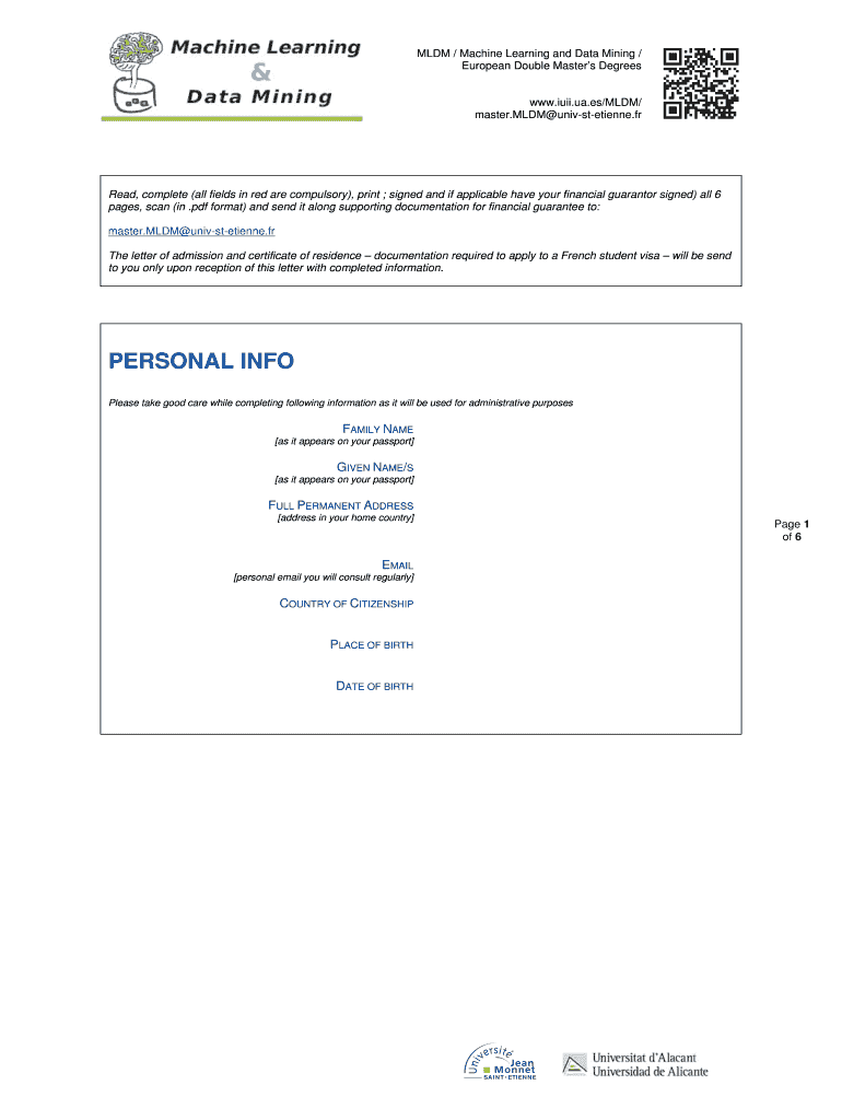 Fillable Online mldm univ-st-etienne MLDM / Machine Learning and Data Mining / Fax Email Print ...