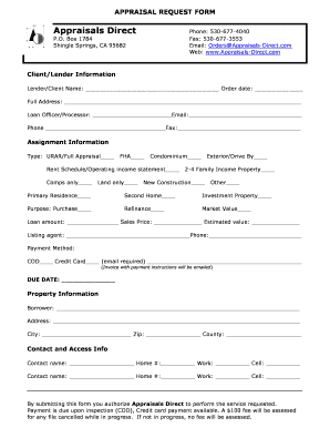 Fillable Online APPRAISAL REQUEST bFORMb - Appraisals Direct Fax Email Print - pdfFiller